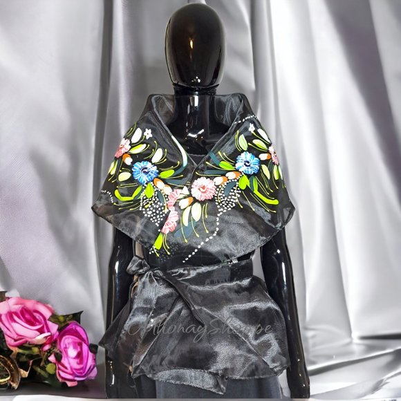 Handmade | Accessories | Black226 Modern Filipiniana Handpainted Wrap ...